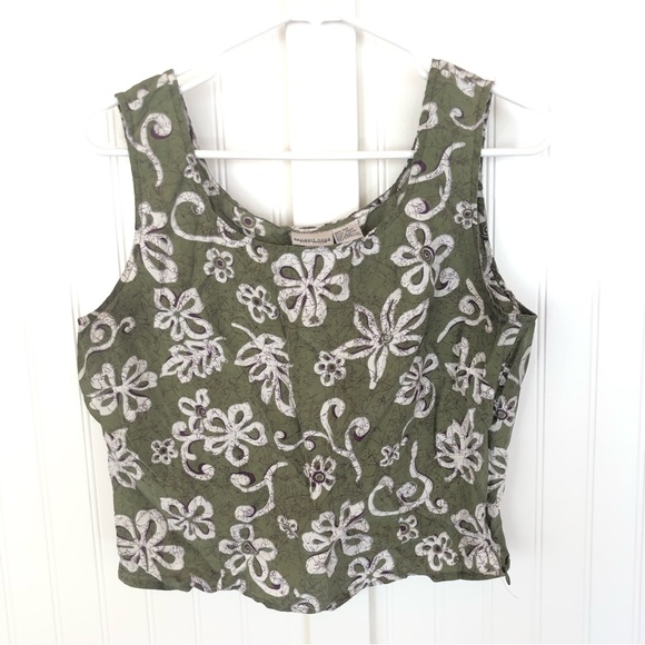 Newport News | Tops | Vintage Y2k 9s Silk Floral Crop Top Tank Sage ...